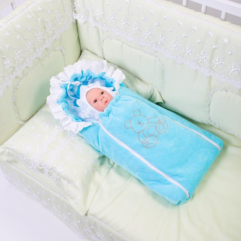 Комплект на выписку велюр "Кроха", конверт-мешок, лето, голубой