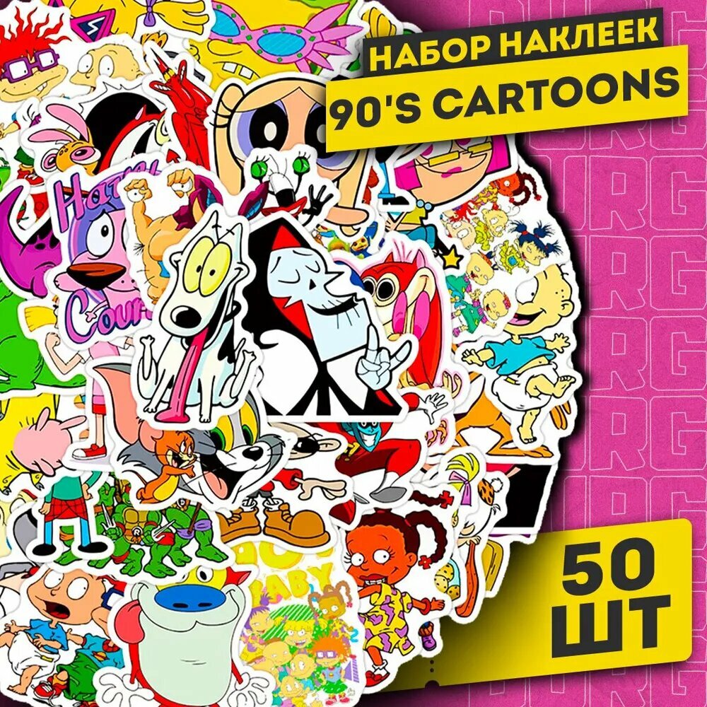 Набор самоклеящихся виниловых наклеек 90's Cartoons 50 шт