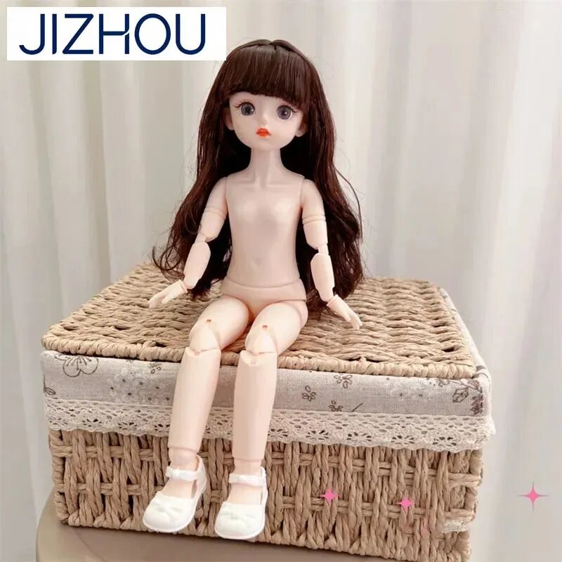 Голое тело BJD куклы, 20 сочленений, каштановые кудри с голубыми глазами, высота 30 см, с обувью