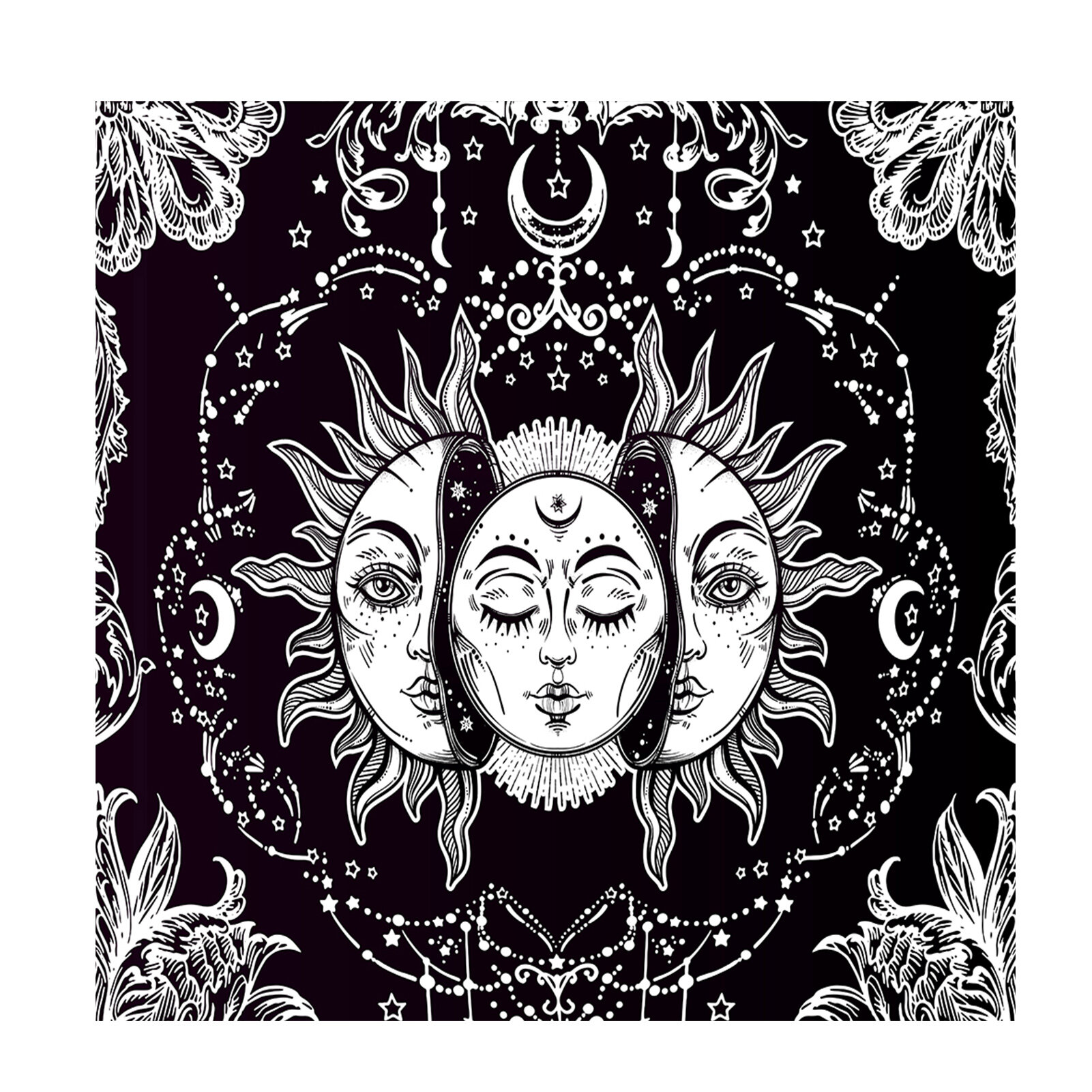 Тапestry Sun and Black and White Wall Hanging Burning Sun with Star Tapestry Bohemian Decorative Cloth Bedroom Living Room Size S M L XL S 150*130cm M 150*150cm L 150*200cm XL 180*230cm Material Polyester Fiber 1 Piece