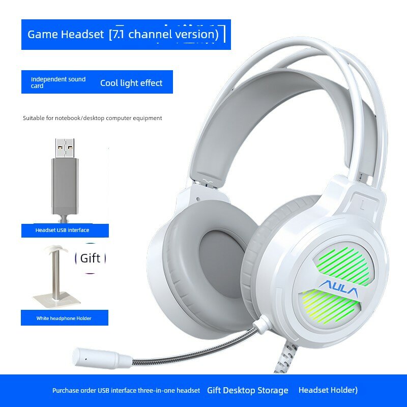 Игровая гарнитура с 7.1-канальным звуком и одноканальным USB-подключением, светло-белый цвет + штатив WolfSpider