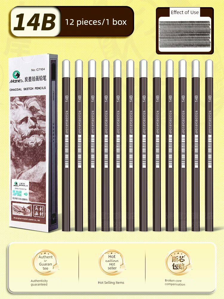 Marley Sketch Pencils Charcoal Pencils for Art Students 2B4B6B8B14B Professional-Grade Sketch Pen Tool Set Hb Drawing
