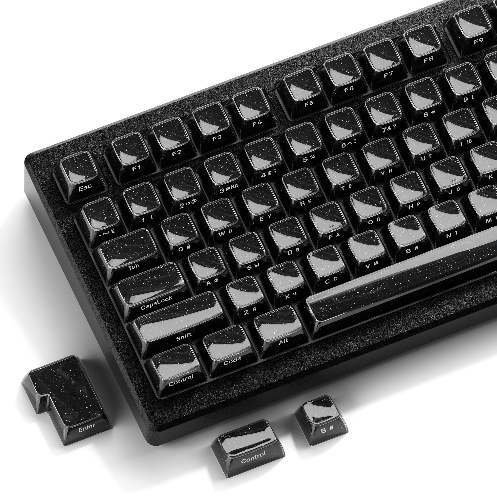 Кириллические кейкапы для механических клавиатур, материал PC+ABS, новые кейкапы в стиле желе с добавлением блесток V2