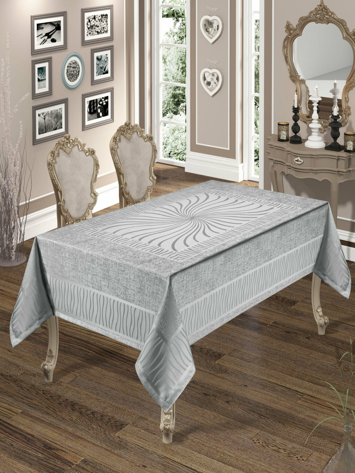 Скатерть броде жаккард 12247 Gunes серый Doco (серый), скатерть 160x300