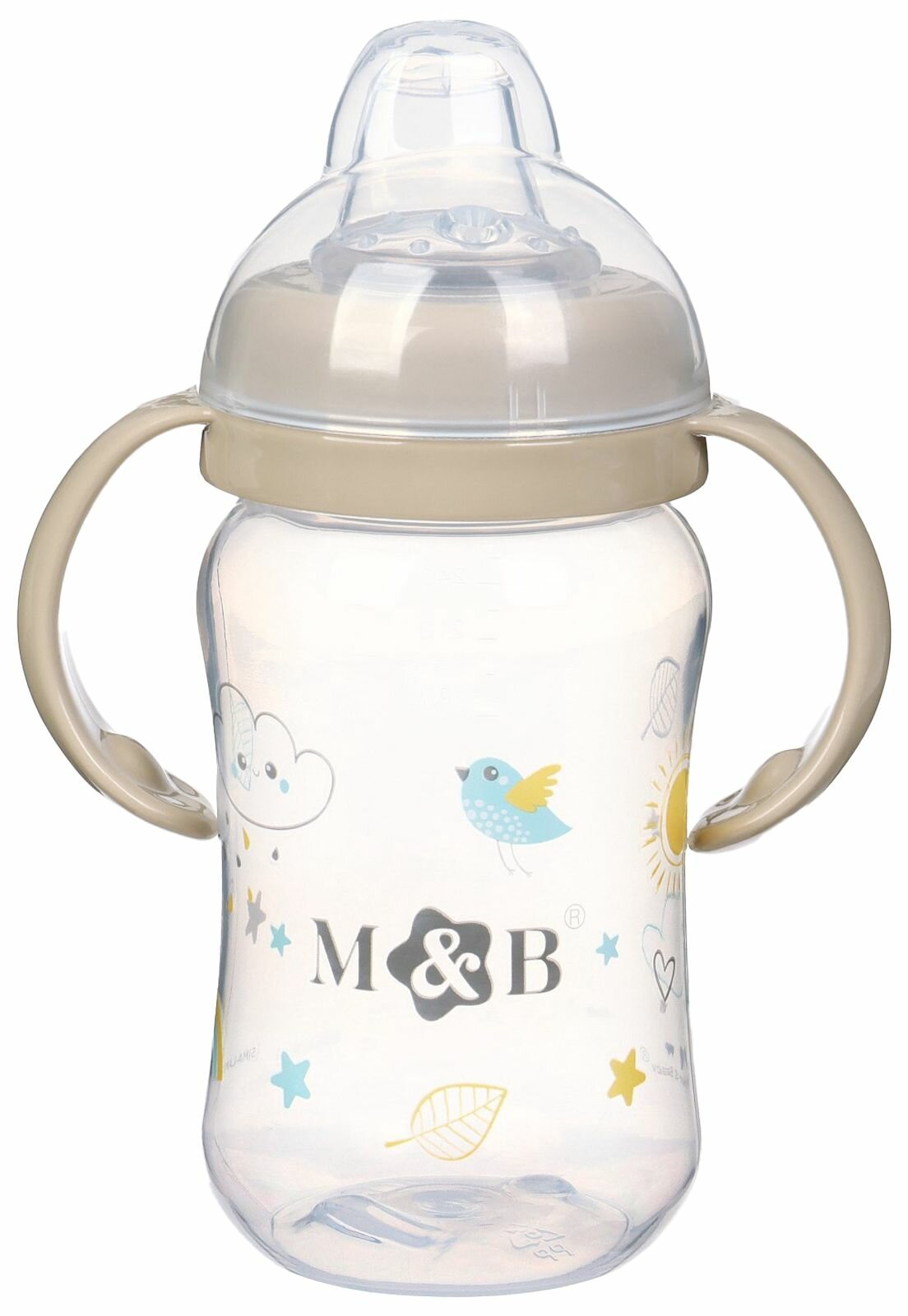 Детский поильник-непроливайка с мягким силиконовым носиком, бутылочка с удобными ручками для малышей, 270 мл, цвет бежевый