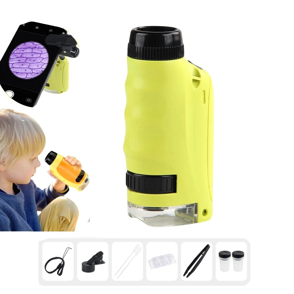 Карманный микроскоп для детей, Образовательный компактный микроскоп - Портативный набор микроскопов для дома, школы и лаборатории, для обучения биологии естественным наукам