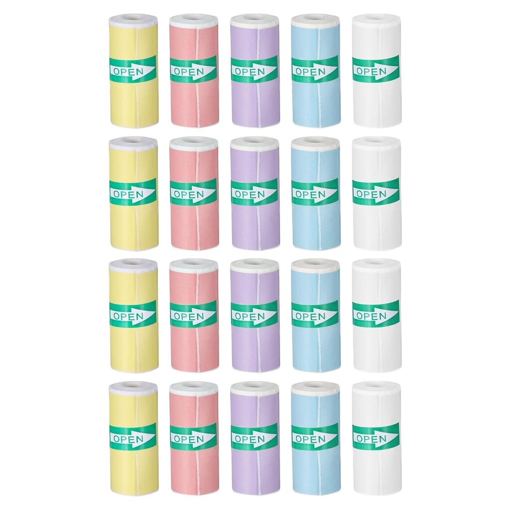 20 рулонов термобумаги для этикеток размером 57*25 мм с пастой, подходящей для печати этикеток на мини-принтере-цветная