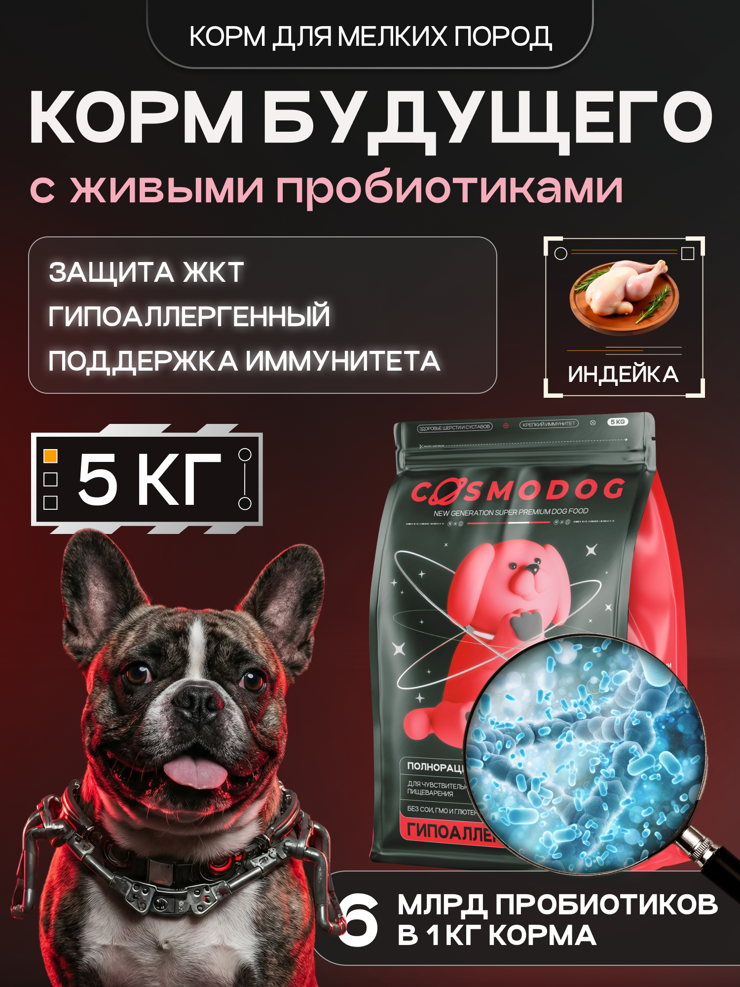 Корм для собак сухой Cosmodog от Cosmopet для мелких пород с индейкой и пробиотиком 5 кг гипоаллергенный холистик супер премиум-класса