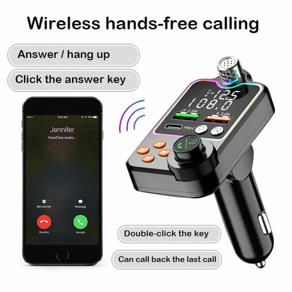 Блютуз адаптер для авто / FM трансмиттер bluetooth / ФМ модулятор для автомобиля / Bluetooth адаптер для автомобиля