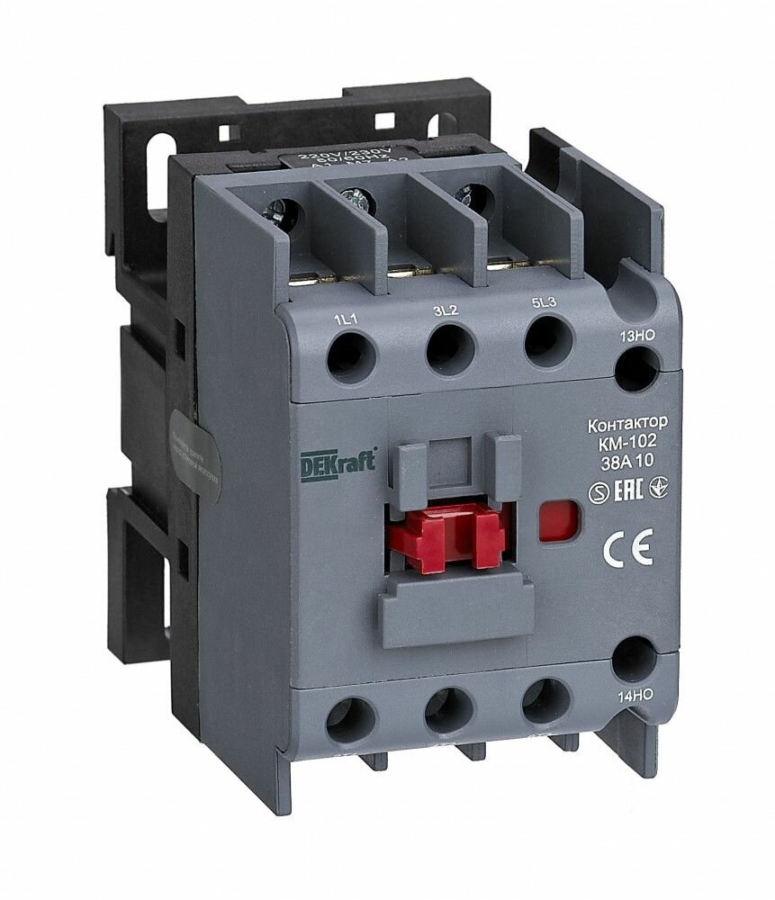 Контактор DEKraft КМ-102, 38А, 220-230В AC, категории AC3 AC4, 1НО