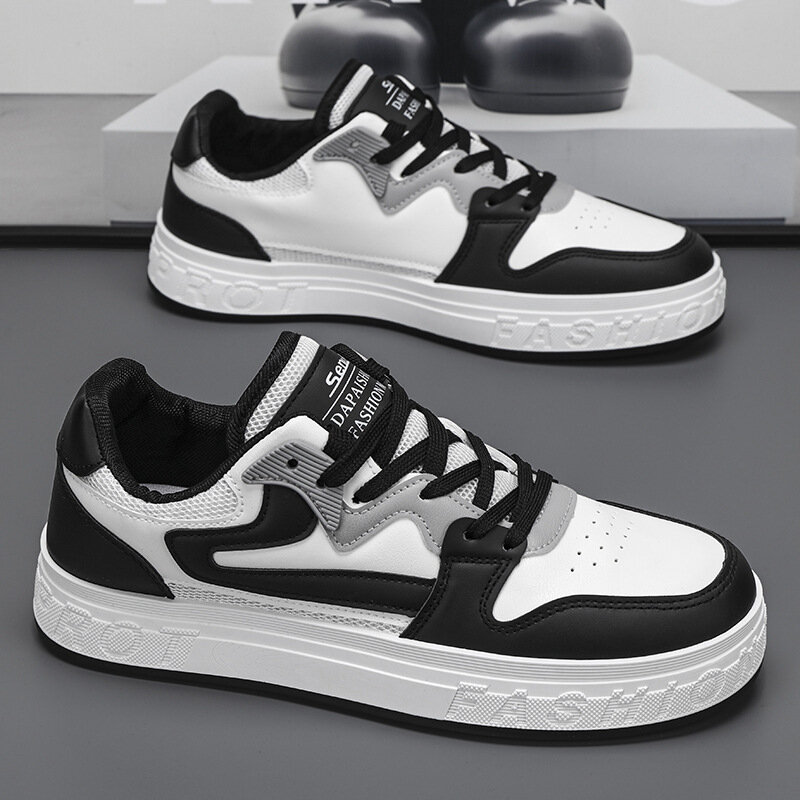 LUO Обувь мужская Летняя для мужчин Сетчатая доска обувь кожа/black and white