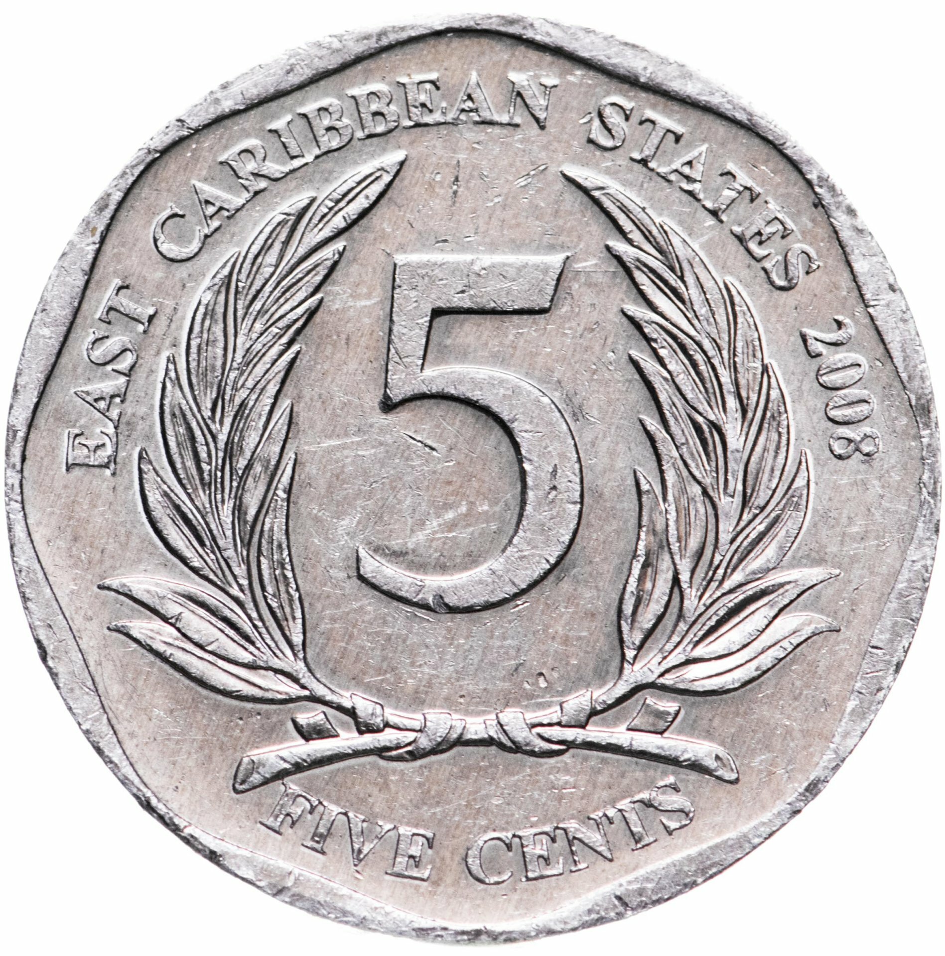 Восточные Карибы 5 центов cents 2008, Алюминий, в сохранности XF-AU