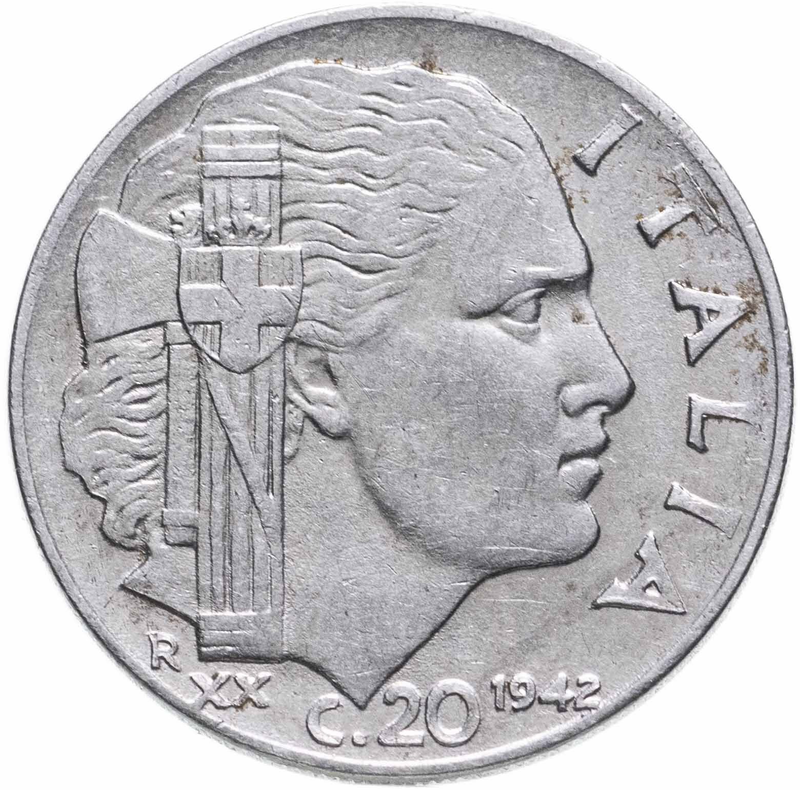 Италия 20 чентезимо 1942, Сталь, в сохранности XF