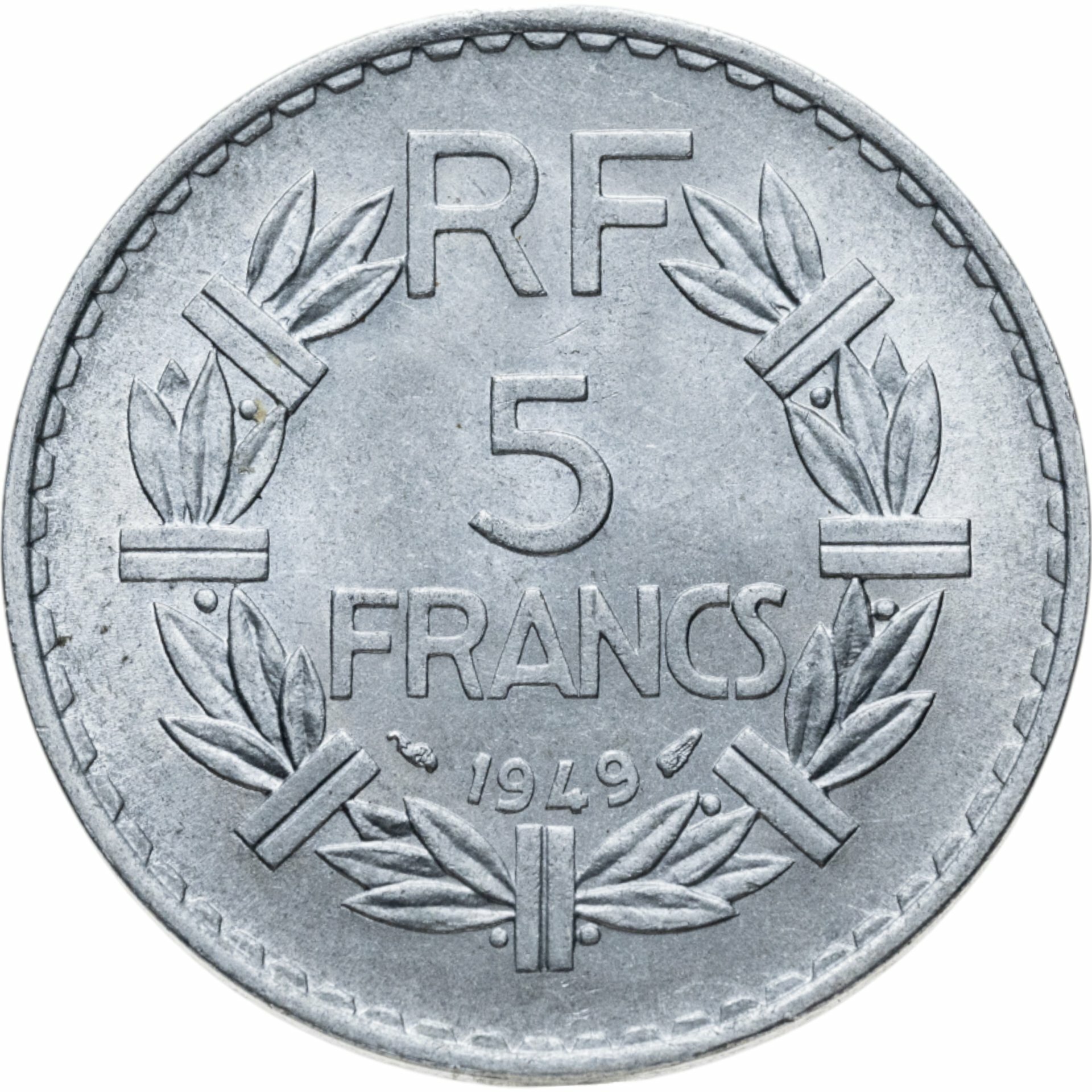 Франция 5 франков francs 1949, Алюминий, в сохранности AU-UNC