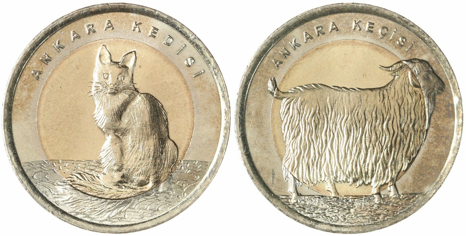 Турция набор монет 2015 2 штуки Кошка, Ангорская коза, Биметалл, в сохранности XF-AU