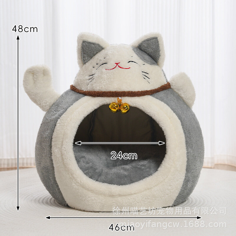 Серая большая кошачья кровать для маленьких и средних кошек, уютный домик с закрытым входом