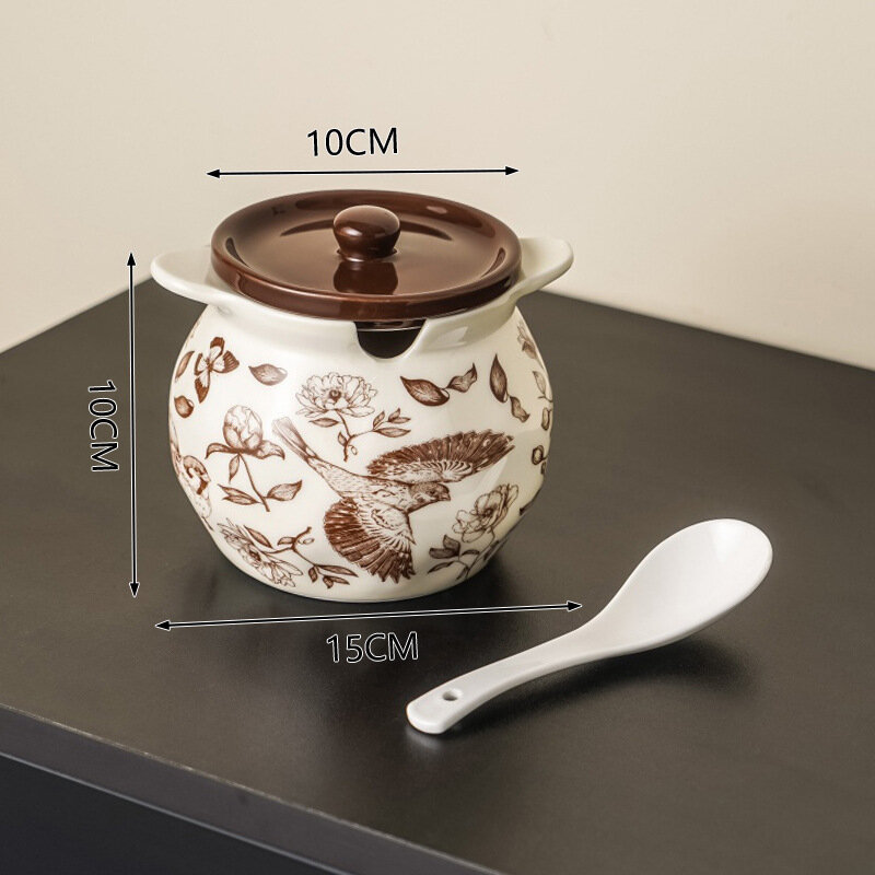 Креативная керамическая банка для сала с птицами и цветами, роскошный стиль, керамическая банка для приправ, кухонная масленка, высококачественная банка для сала