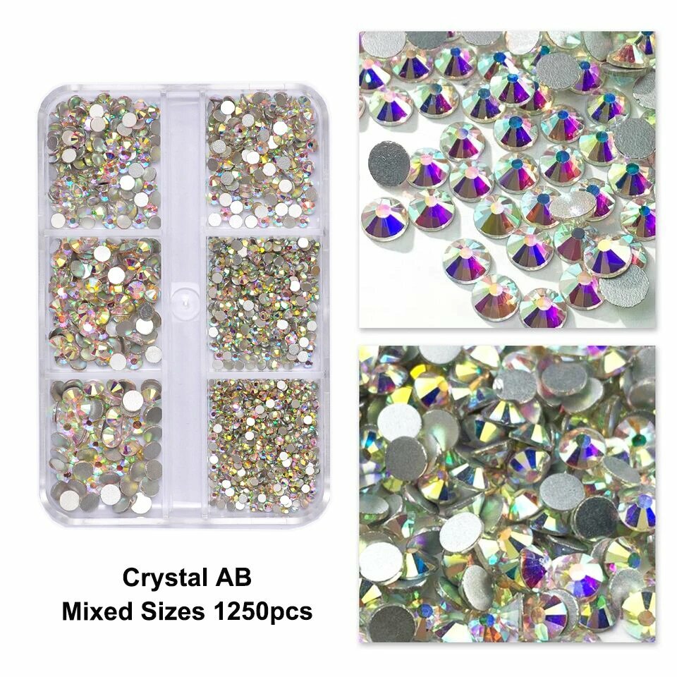 Хрустальные стразы Crystal AB SS4-SS16 для ногтей 1250шт