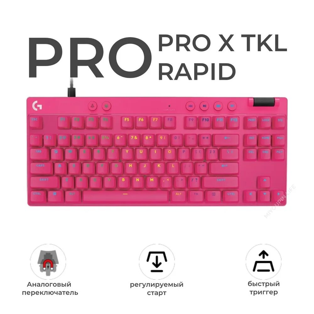 Logitech Игровая клавиатура проводная PRO X TKL RAPID LIGHTSYNC RGB, малиновый