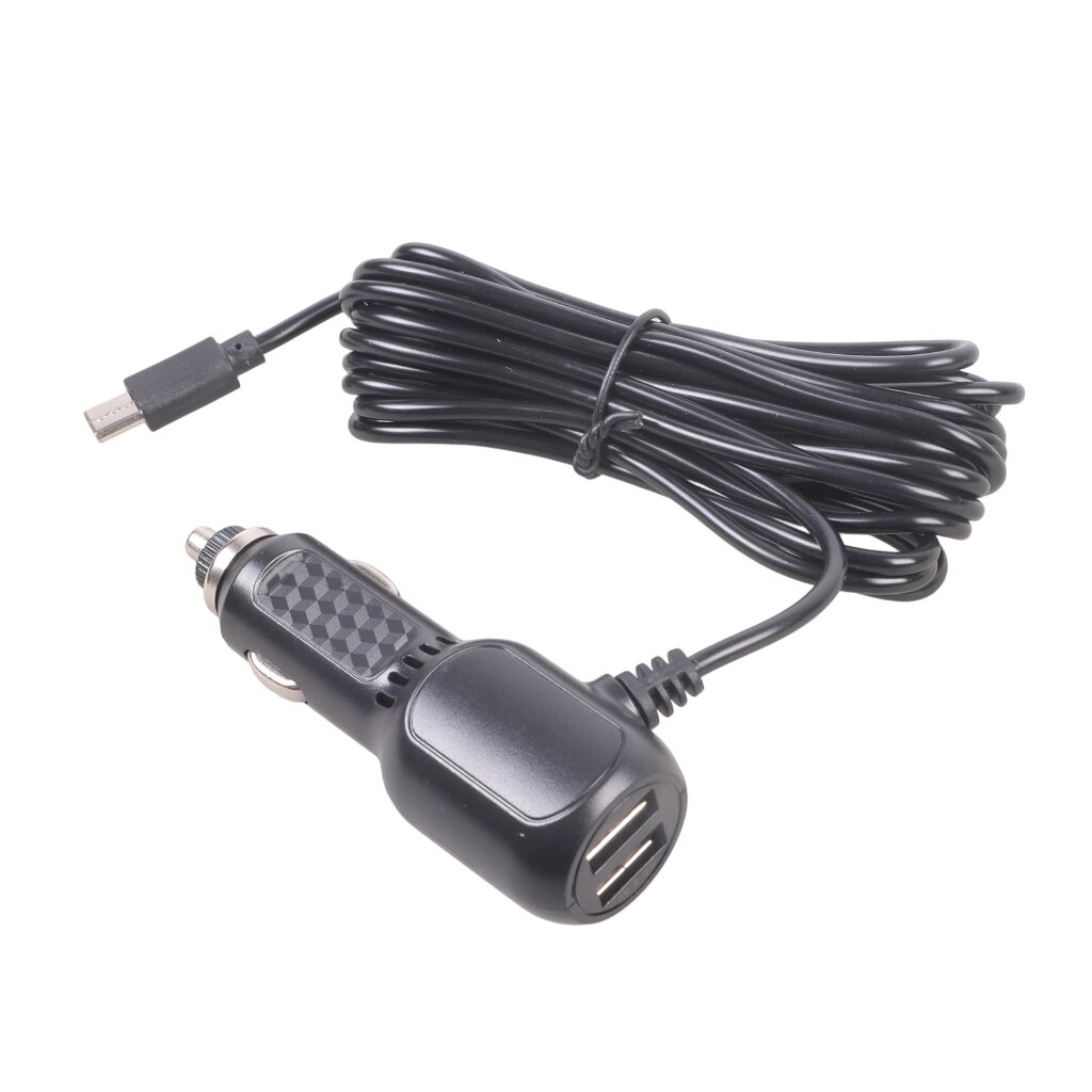 Автомобильное зарядное устройство с двойным USB-разъемом и кабелем Type C для видеомагнитофона вождения