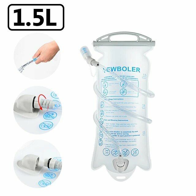 NEWBOLER 1.5L Вращающийся быстросъемный водный мешок для бега, походов, трекинга, белый - портативный гидратационный