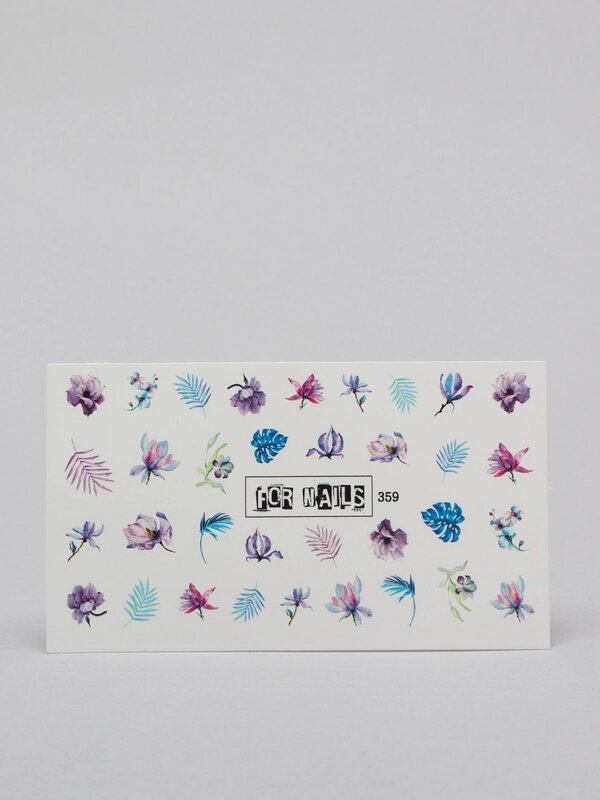Водные наклейки для дизайна ногтей 359 "Цветы, Листья, Лето"