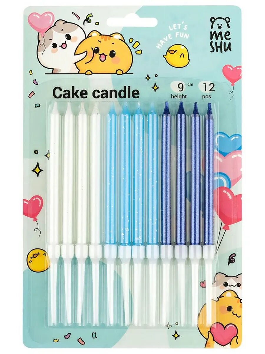 Свечи для торта с держателями "Blue", голубые, 9см, 12шт