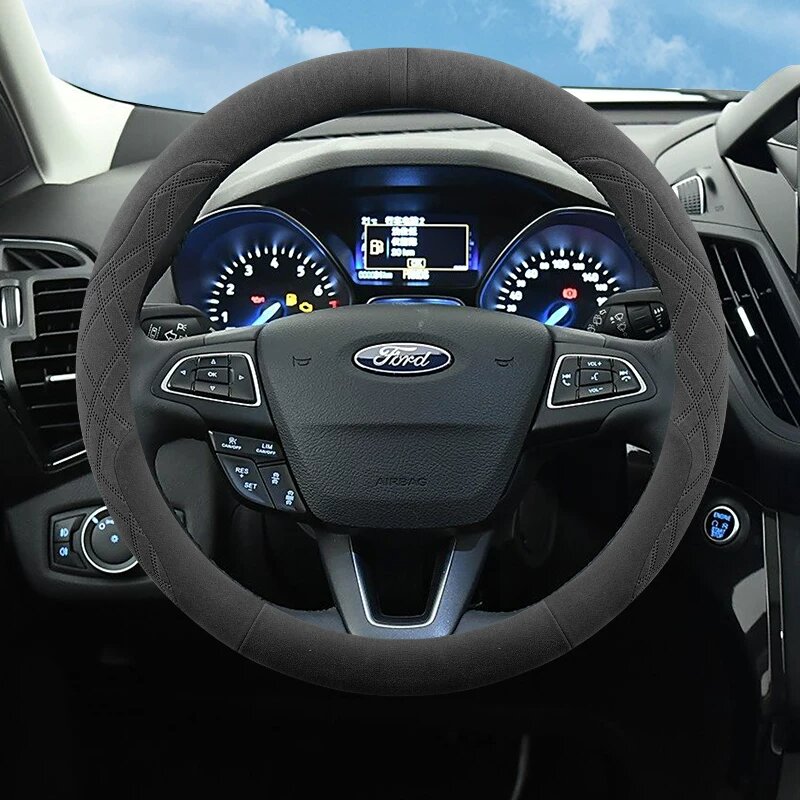 Ультратонкий зимний покрытие рулевого колеса из шерстяной ткани для Ford Escape 2013-2020 - черный, противоскользящее,