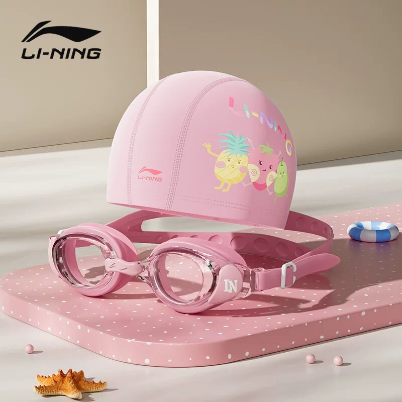 Шапка для плавания "Lining/Li Ning", силикон, анти-туман, для детей 3-12 лет, розовая