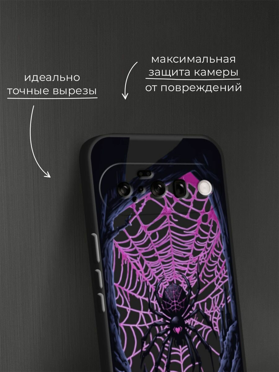 Черный матовый чехол на Google Pixel 10 / Гугл Пиксель 10 с принтом Эмо паук — фото 1