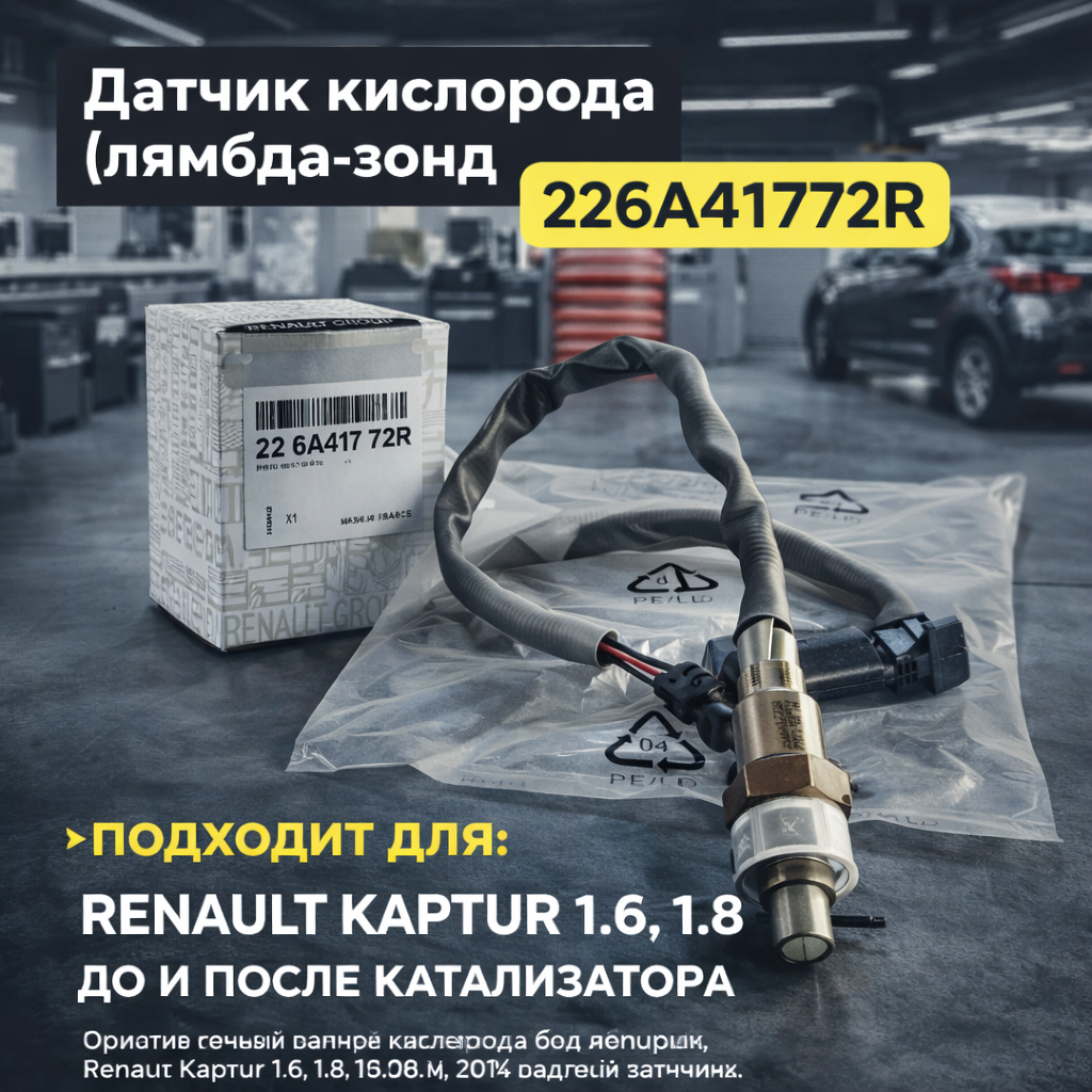 Датчик кислорода лямбда-зонд 226A41772R для Renault Kaptur 1.6, 1.8 (2016-), до и после катализатора
