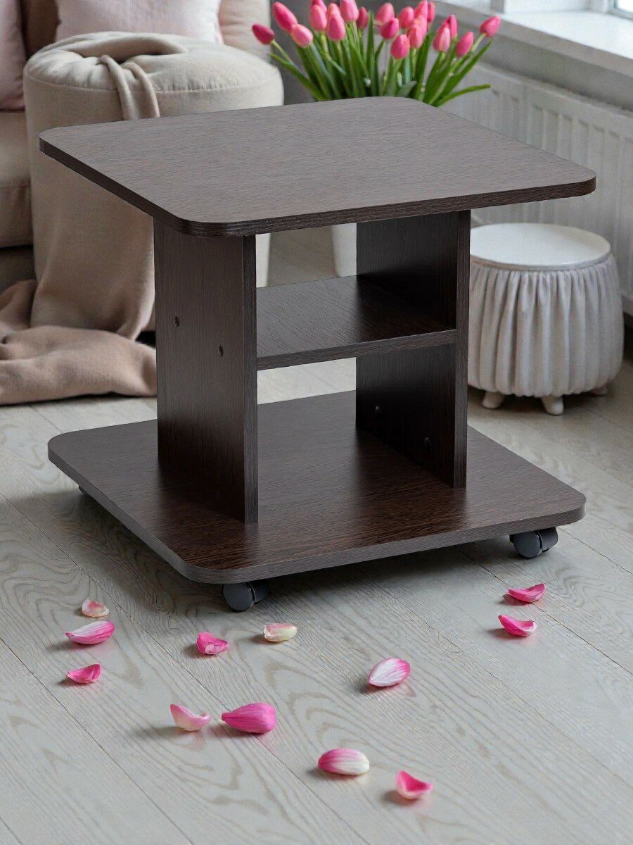 Стол журнальный K-home СЭМ-1, подкатной, на колёсиках, ЛДСП, квадратный, венге