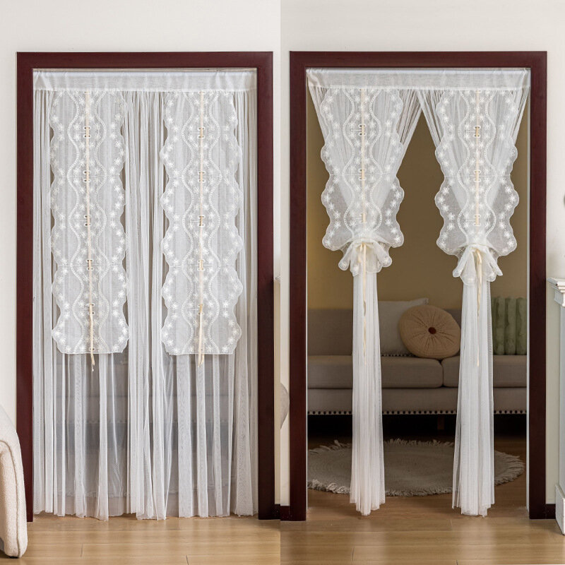 Французская кружевная дверная занавеска, универсальная москитная сетка для всех сезонов, без сверления, занавеска для спальни, высококачественная перегородка для дома