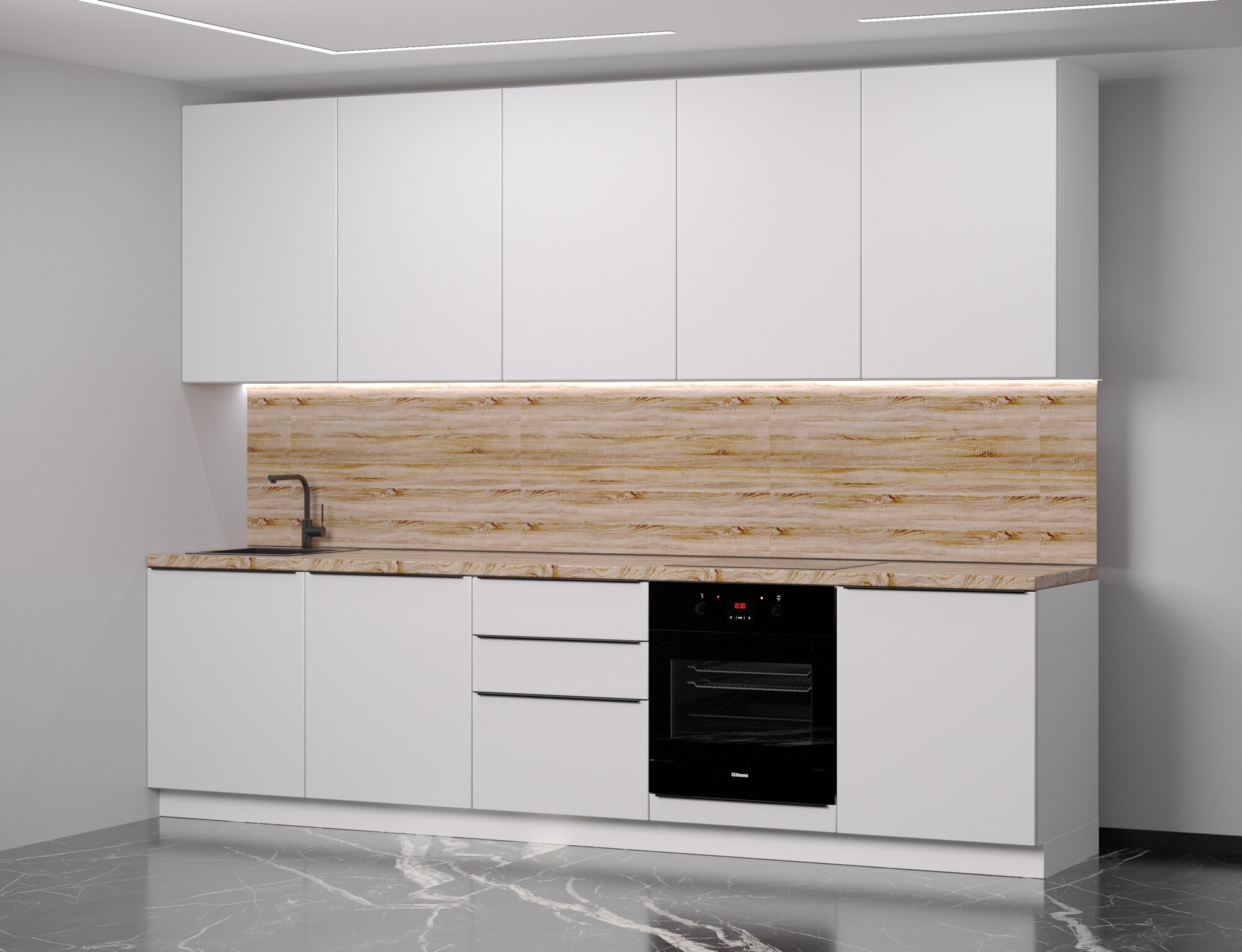 Кухонный гарнитур 3 метра. Мдф. Модульная. Цвет светло-серый