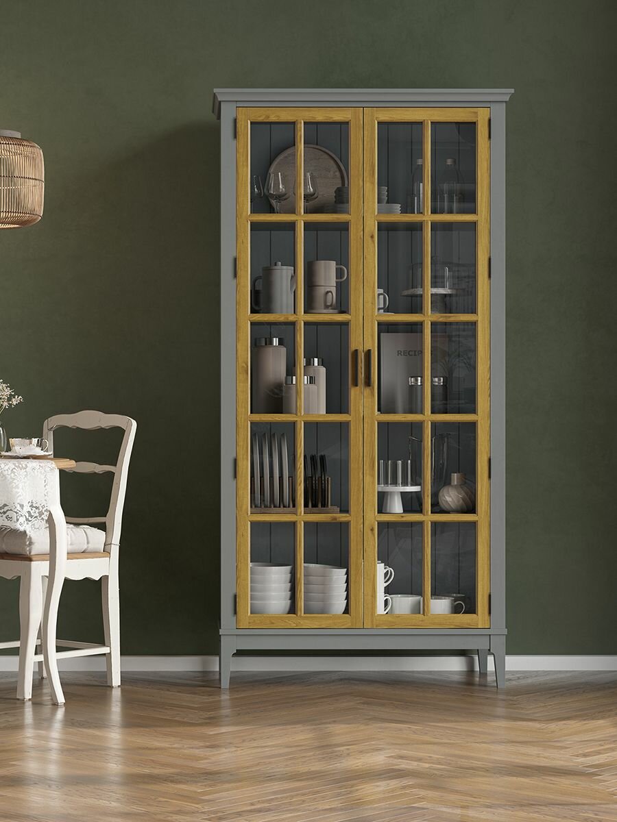 Шкаф для посуды Гостиная Квадро-С 200-195 (серый 7042-антик 24)