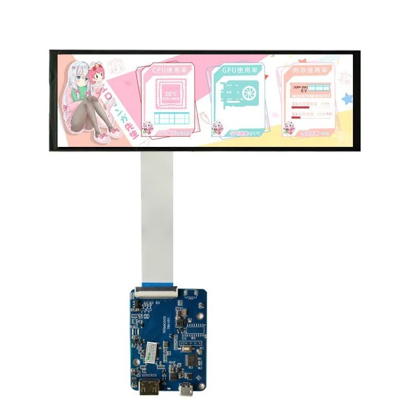 Wisecoco Пиксельный экран 7.9 "1280x400 жк-дисплея, Raspberry Pi длинный бар панель , MIPI драйвер плата, черный матовый