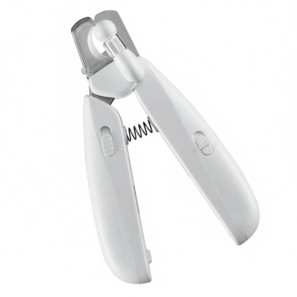 Петлины для безопасного стрижки ногтей котов и собак с светодиодным освещением для обрезки кровеносных сосудов ногтей, инструмент для груминга, триммер для животных, белый цвет, материал ABS/нержавеющая сталь, батарейки 3*LR44, размер 14.8*4.8*2.3