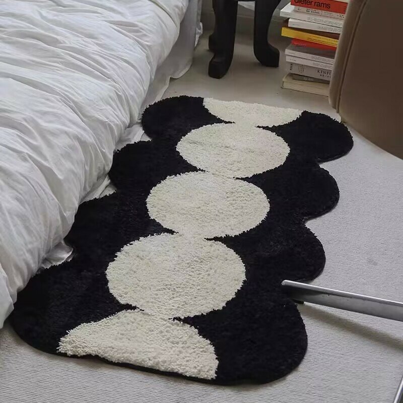 Коврик в скандинавском стиле для спальни, прихожей, гостиной, прикроватный коврик неправильной формы, черно-белый впитывающий и противоскользящий коврик.