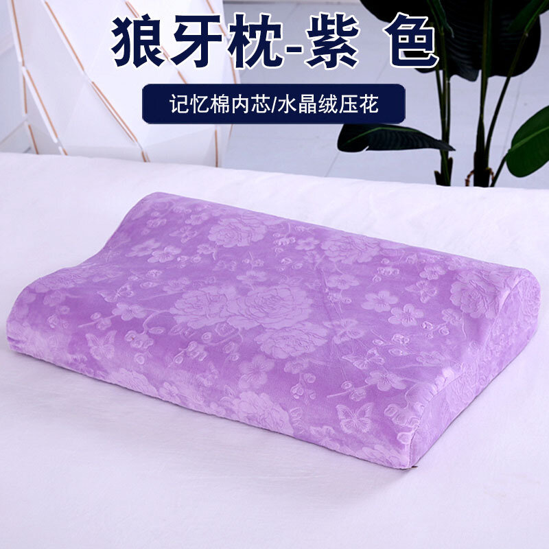 Подушка из памятного пенополиуретана для шеи, 65x40x11 см, фиолетовая кристаллическая велюровая оболочка, одиночная