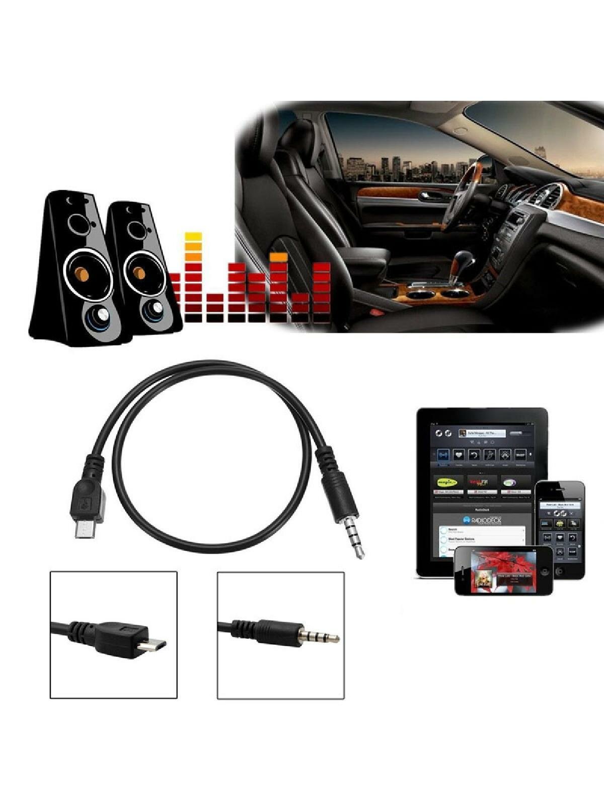 Разъем Micro USB к разъему 3,5 мм автомобильный AUX аудио стереокабель Кабель аудиоконвертера