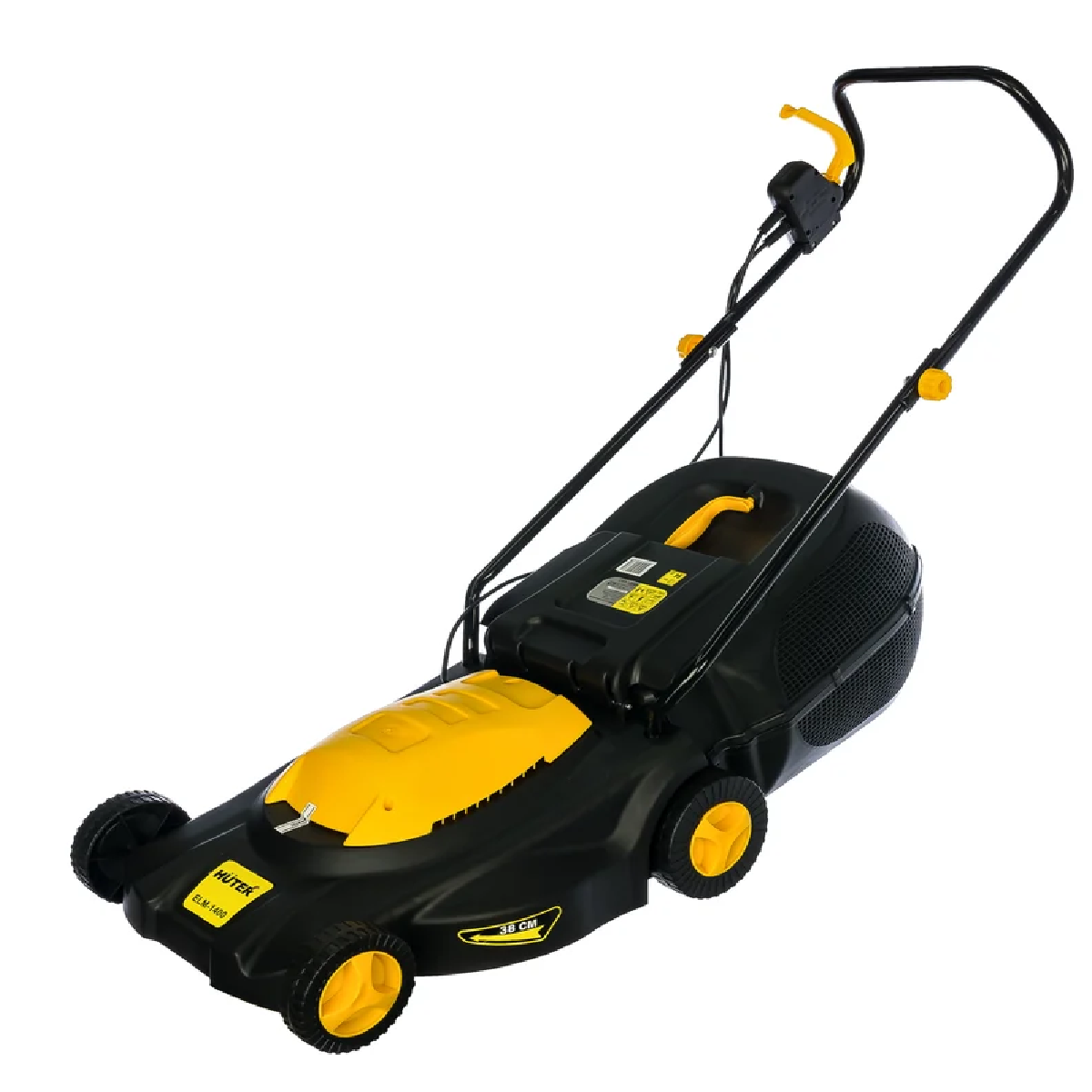 Электрическая газонокосилка Huter ELM-1400, 1.4 кВт, 40 л, черный/желтый