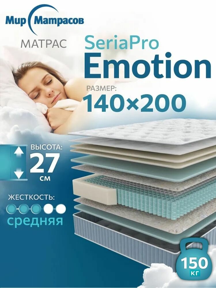 Анатомический матрас, Ортопедический матрас 140х200 см Seria Pro Emotion, Независимые пружины