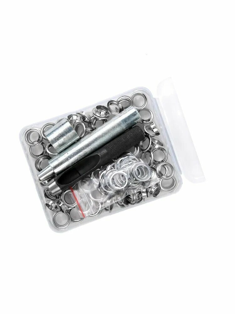 Набор люверсов с инструментом для установки, серебро 10 мм