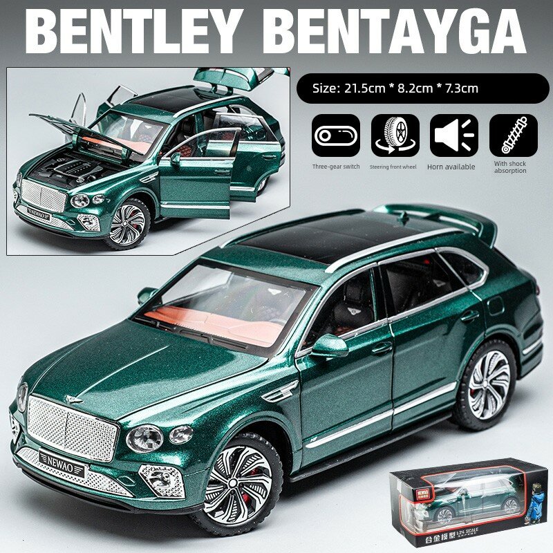 Модель автомобиля Bentley Bentayga 1:24 в алюминии, темно-зеленый цвет, детализированный подарок для