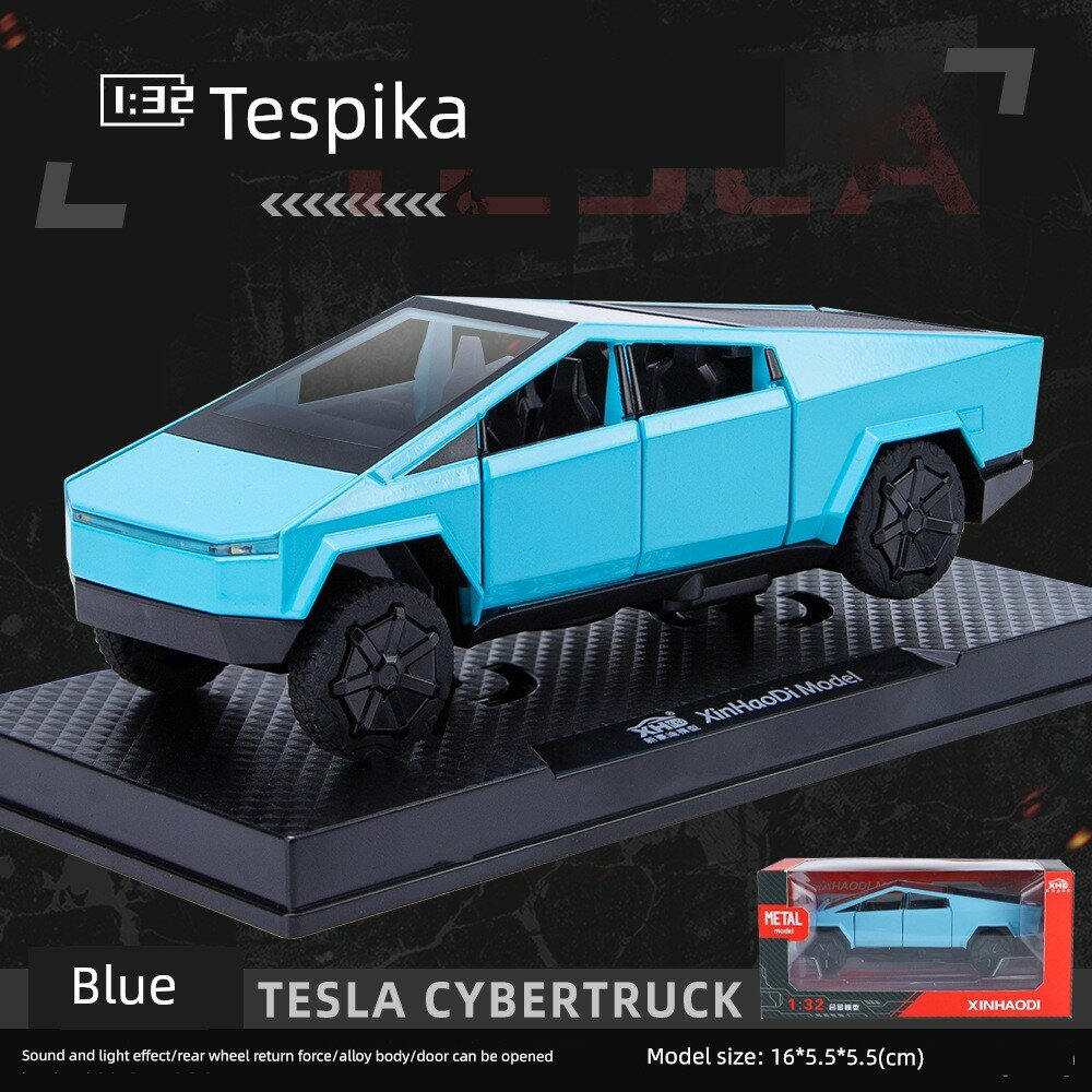 Коллекционная модель Tesla Cybertruck 1:32, алюминиевый сплав, синий цвет, пикап
