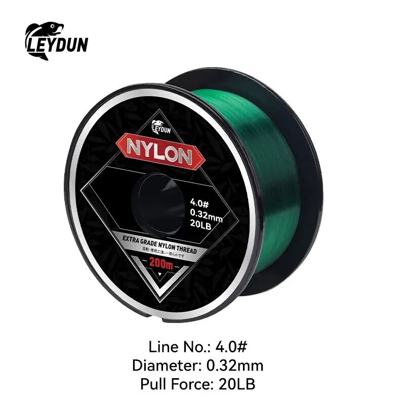 LEYDUN Нейлоновая леска 200м, 4.0-0.32mm-20LB, Зелёный