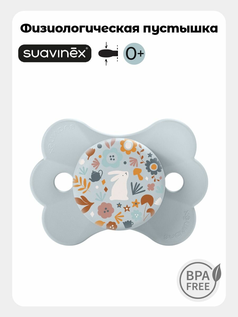 Suavinex Пустышка физиологическая Wonderland для новорожденных 0-6 месяцев, симметричная соска SX Pro, светло-синяя