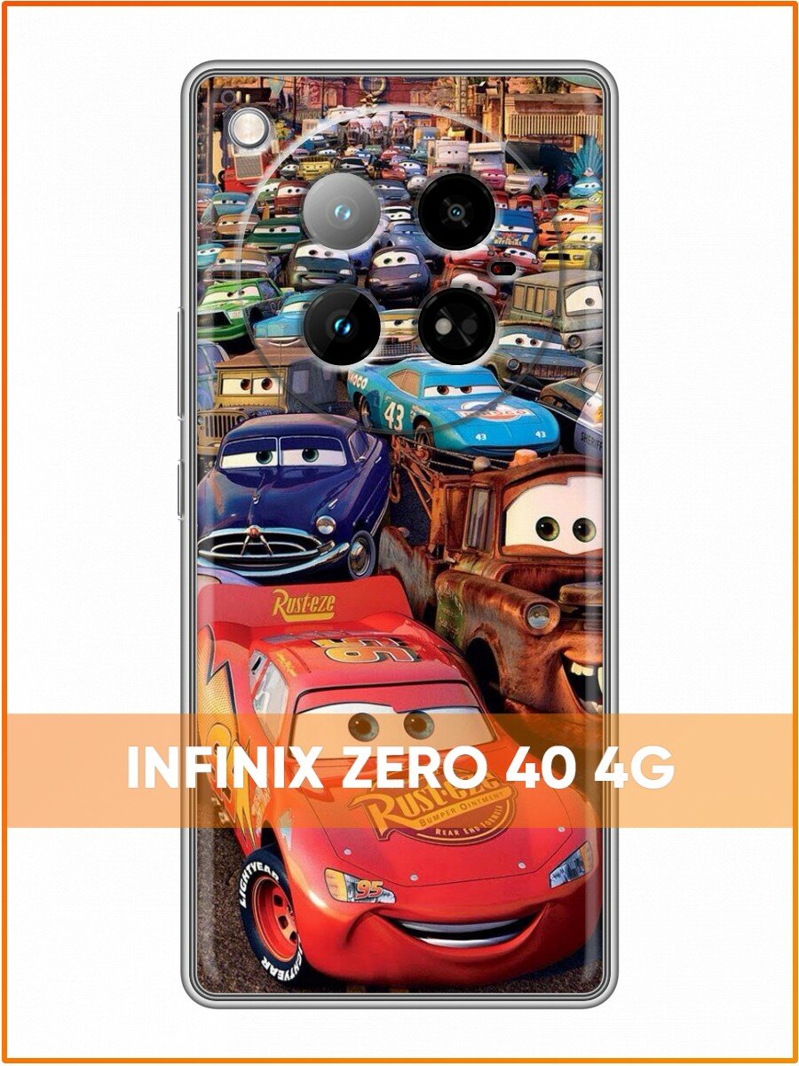 Чехол для Infinix Zero 40 4G с принтом Молния Маккуин и машины (Инфиникс Зеро 40 4Ж)