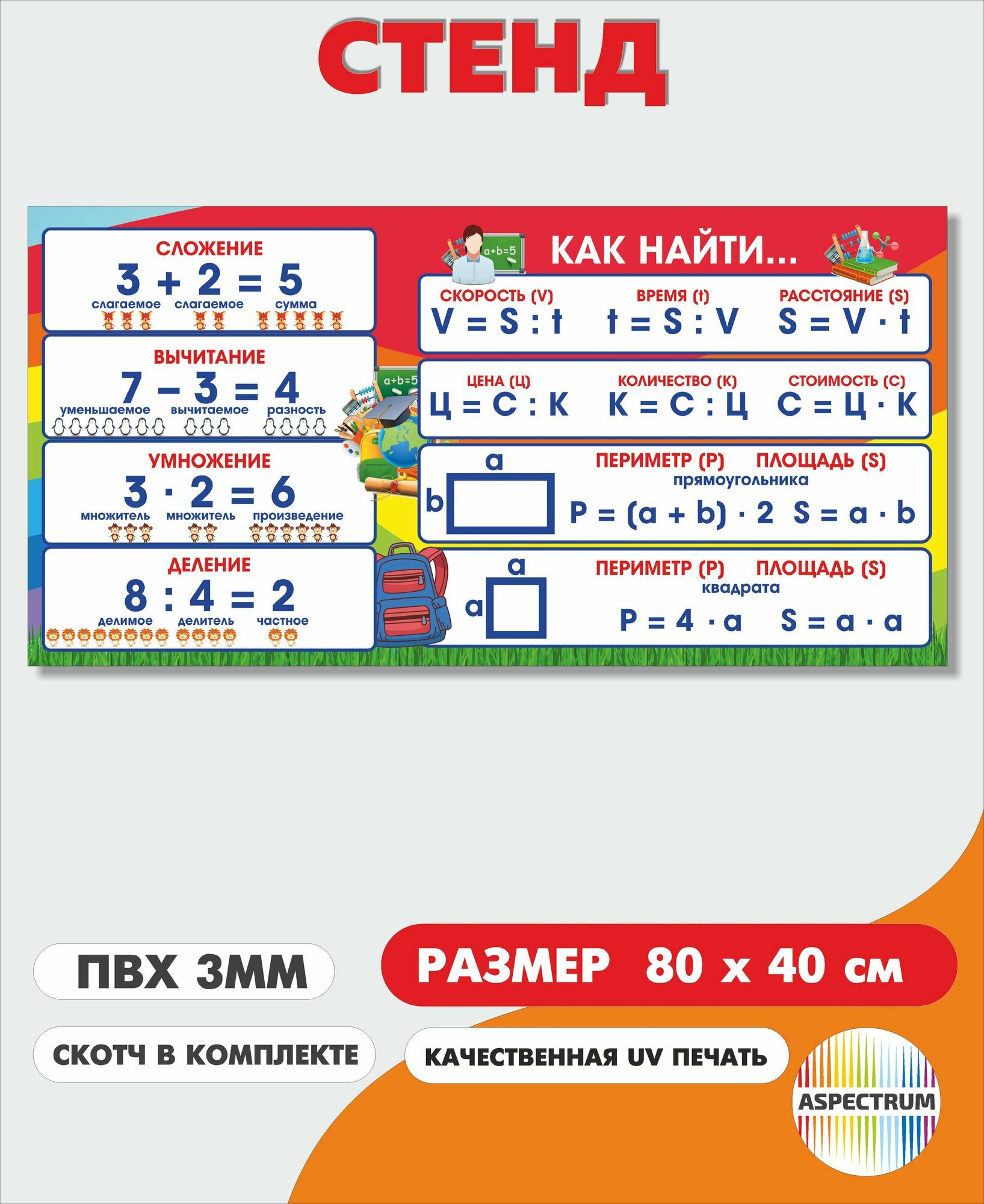 Стенд в кабинет начальной школы "Математика" 40*80 см