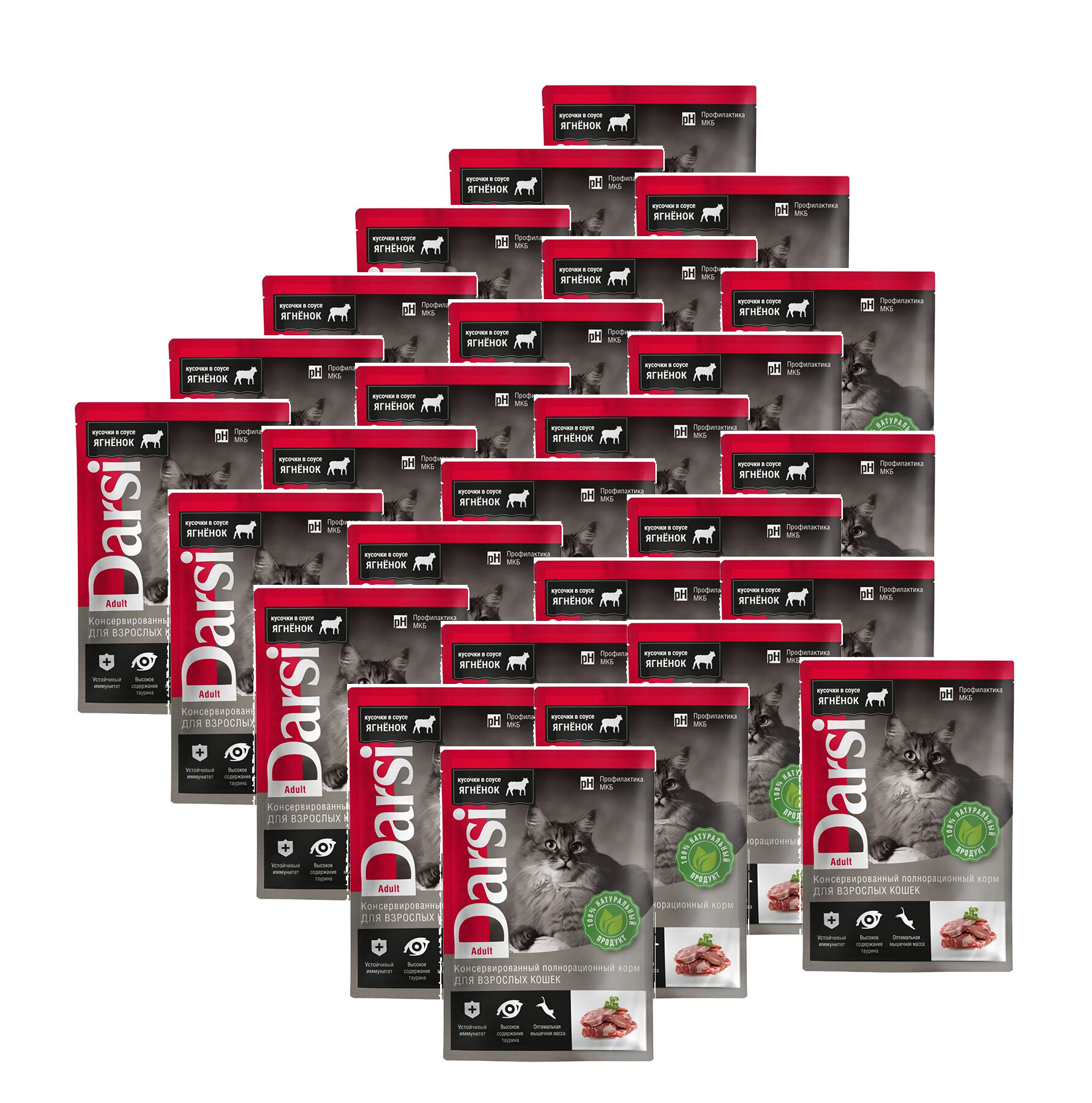 DARSI, Паучи для взрослых кошек, Ягненок, кусочки в соусе, 85 г x 28 шт.